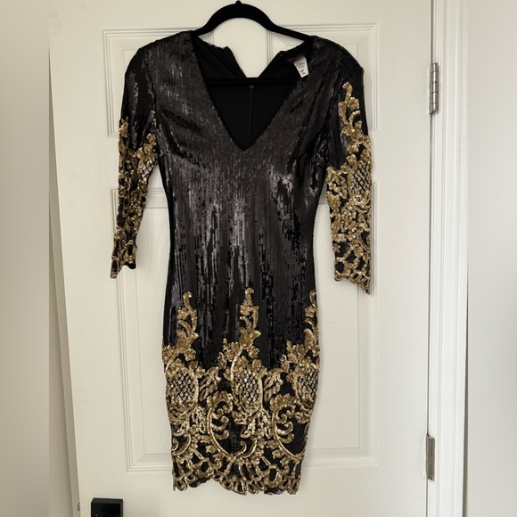Hot Miami Styles | Dresses | Hot Miami Styles Black And Gold Sequins ...